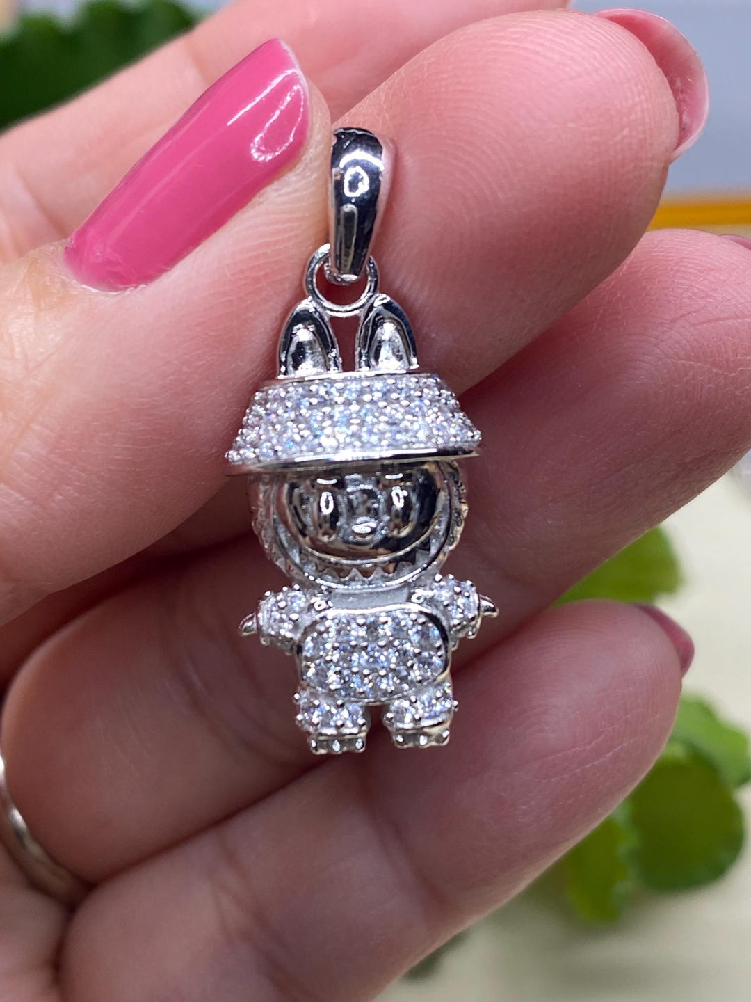 925 Italy Silver Labubu Pendant, Platinum Plated Setting, Weight 5g (32 ...