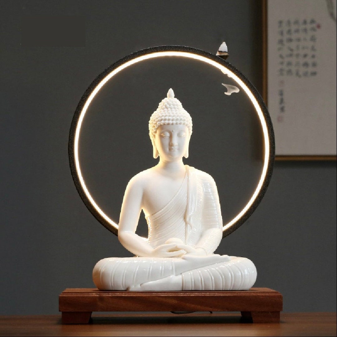 Set Porcelain Gautama Buddha Statue With Led Light Arch Wood - Etsy