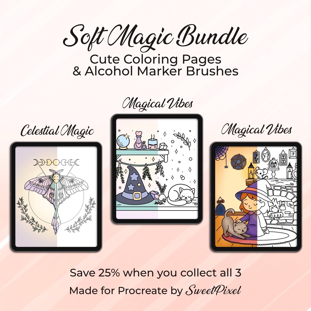 Soft Magic Procreate Coloring Bundle – Cute Coloring Pages + Alcohol ...