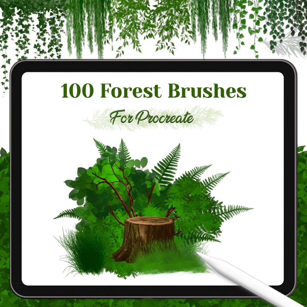 Procreate Forest Brushes & Stamps – 100 Dual-color Trees, Vines, Leaves ...