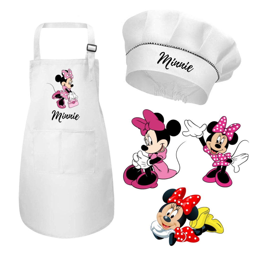 Personalised Minnie Mouse Child Apron and Chef Hat, Minnie Mouse Apron ...