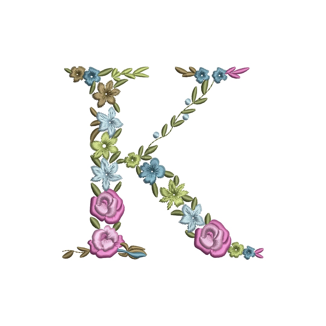 2 Sizes "floral Letter K" Floral Font Machine Embroidery Design - Etsy