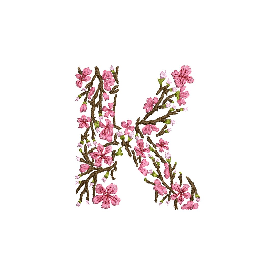 5 Sizes "cherry Blossom Letter "k" Machine Embroidery Design - Etsy