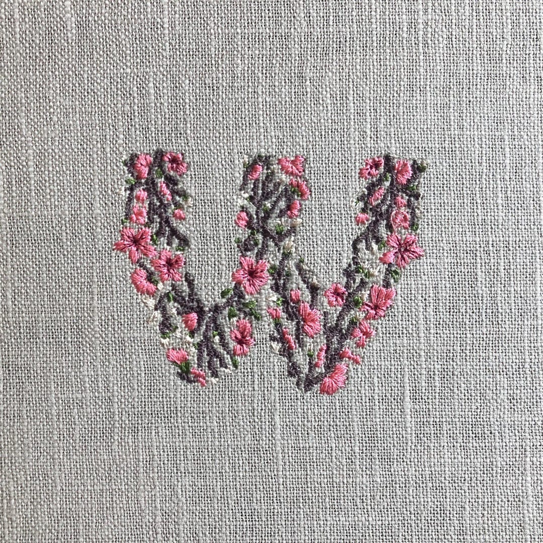 5 Sizes "cherry Blossom Letter "w" Machine Embroidery Design - Etsy