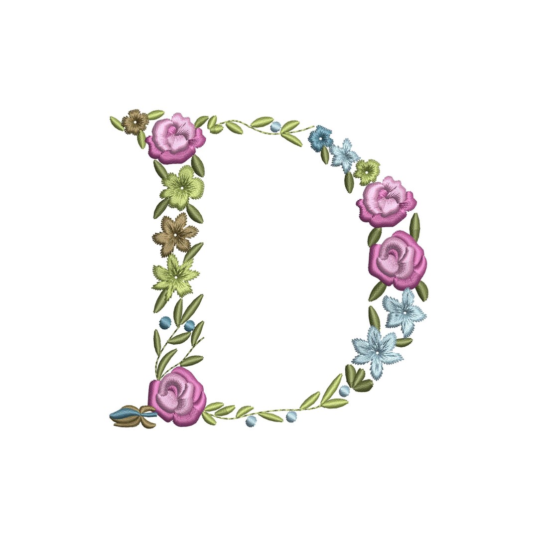 2 Sizes "floral Letter D" Floral Font Machine Embroidery Design - Etsy