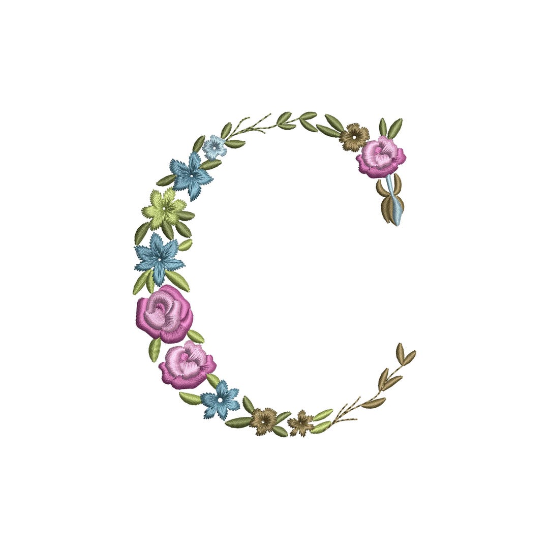 2 Sizes "floral Letter С" Floral Font Machine Embroidery Design - Etsy