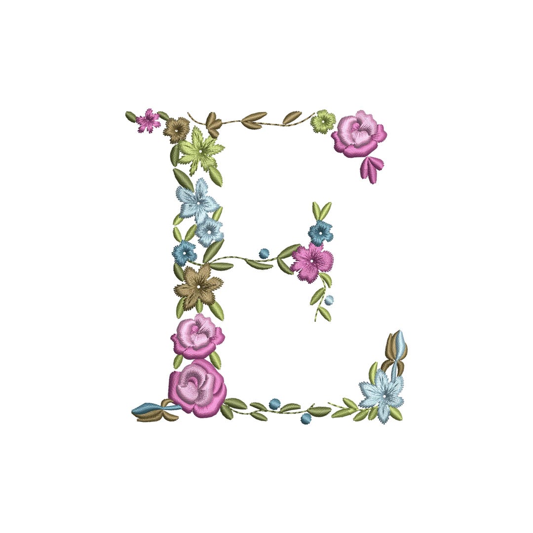 2 Sizes "floral Letter E" Floral Font Machine Embroidery Design - Etsy