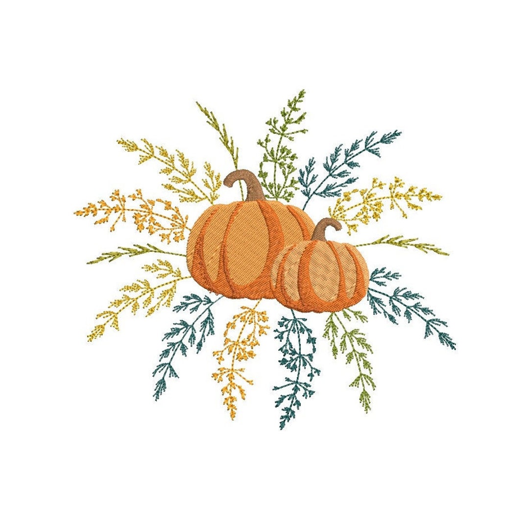 4 Sizes "autumn Pumpkin" Machine Embroidery Design - Etsy