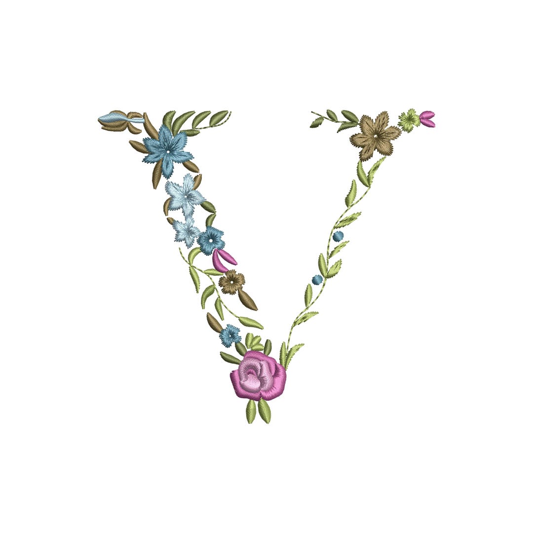 2 Sizes "floral Letter V" Floral Font Machine Embroidery Design - Etsy