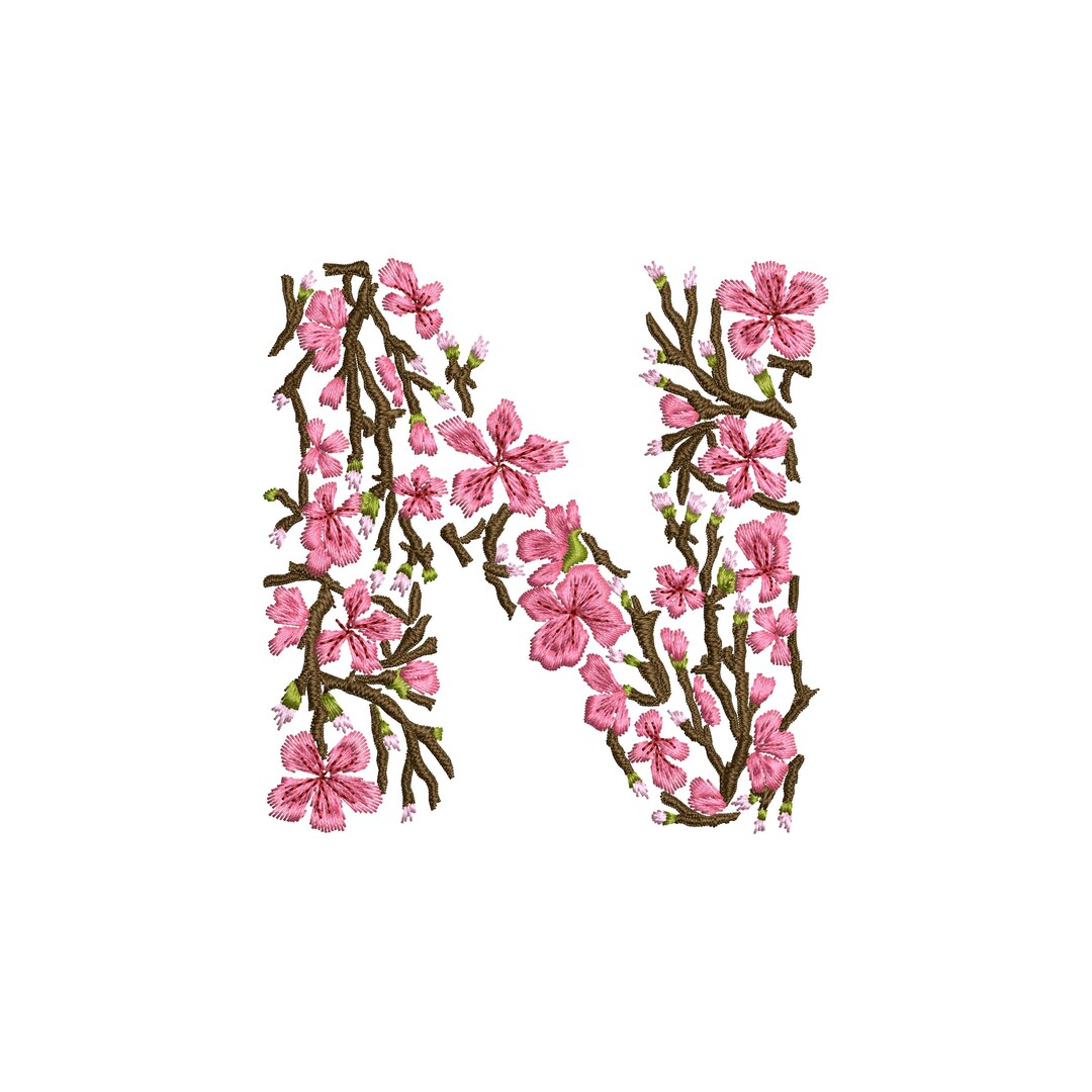 5 Sizes "cherry Blossom Letter "n" Machine Embroidery Design - Etsy