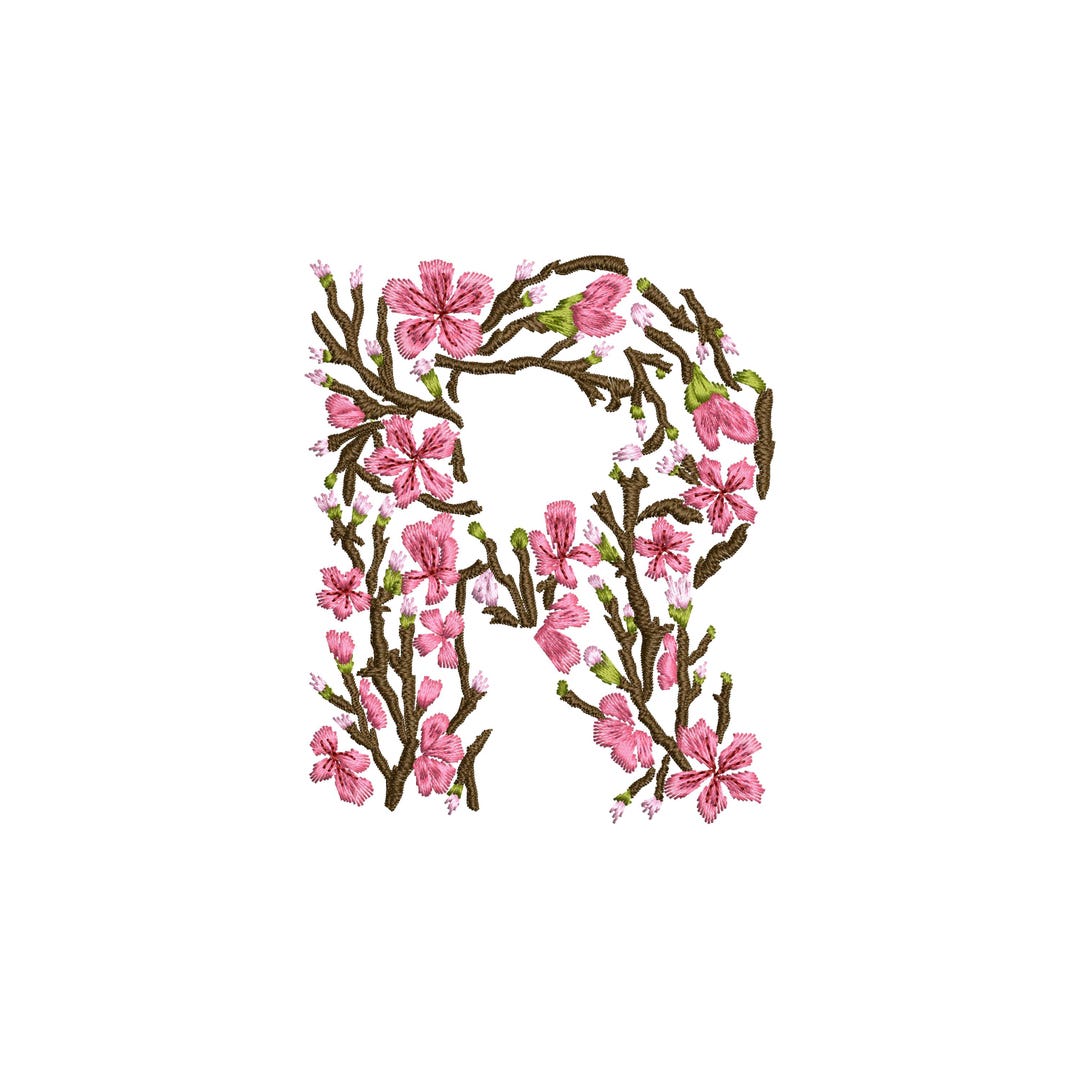 5 Sizes "cherry Blossom Letter "r" Machine Embroidery Design - Etsy
