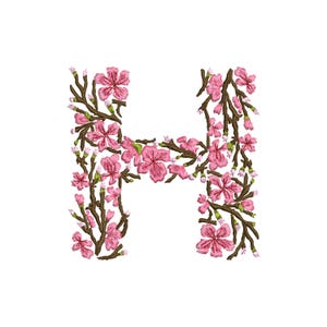 5 Sizes "cherry Blossom Letter "h" Machine Embroidery Design - Etsy Canada