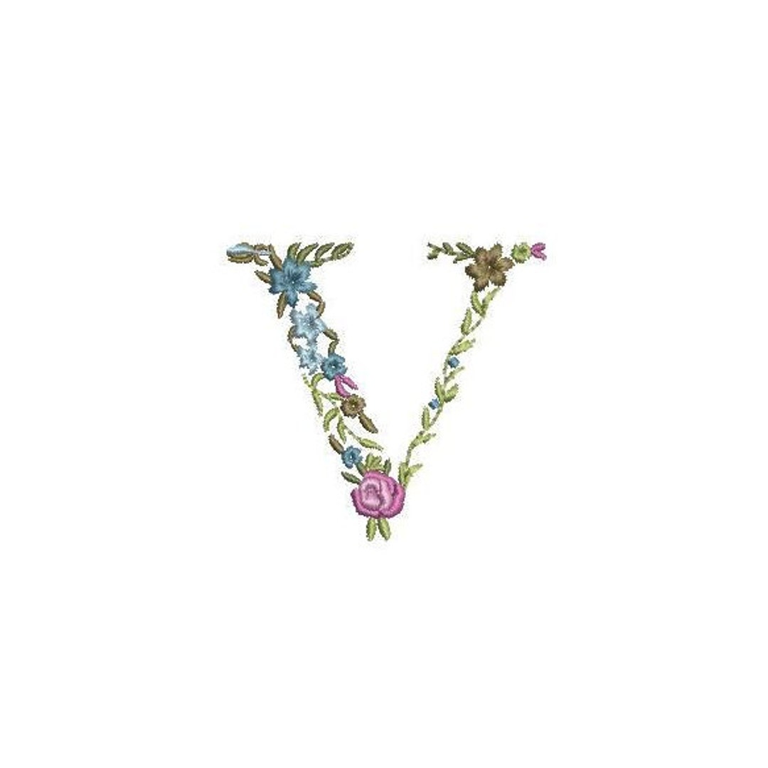 2 Sizes floral Letter V Floral Font Machine Embroidery Design - Etsy