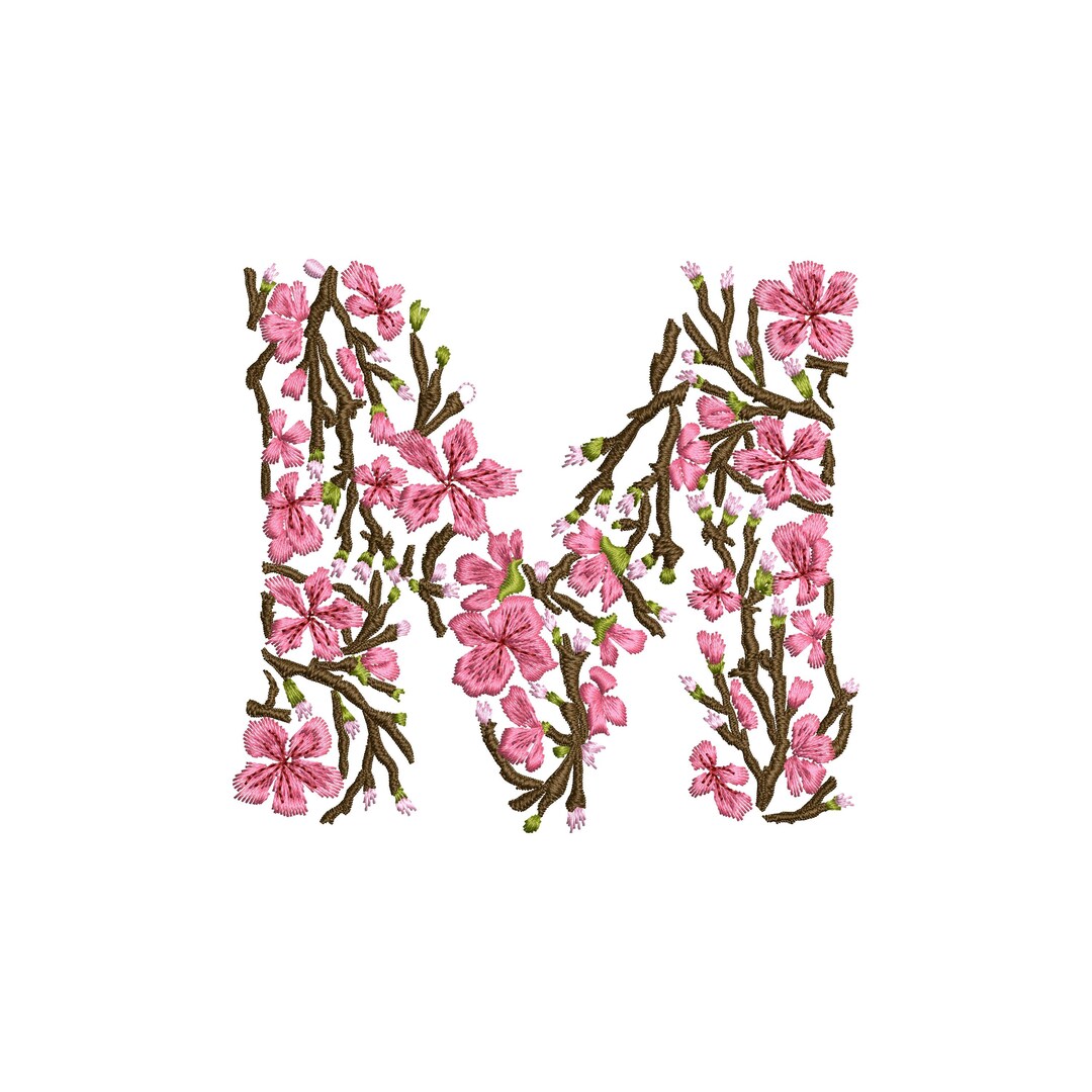 5 Sizes "cherry Blossom Letter "m" Machine Embroidery Design - Etsy