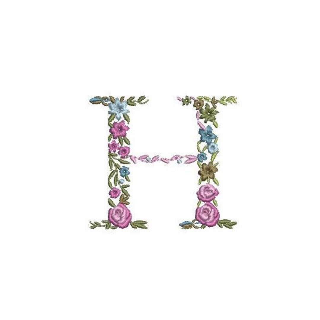 2 Sizes floral Letter H Floral Font Machine Embroidery Design - Etsy
