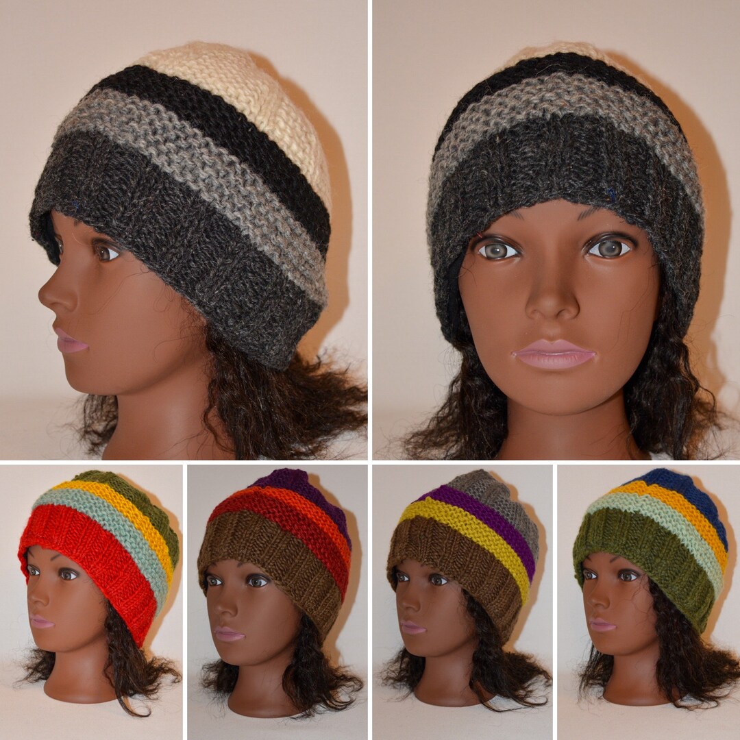 Hand Knit Himalayan Beanie Cap, 100% Wool From Nepal, Ski/tracker ...
