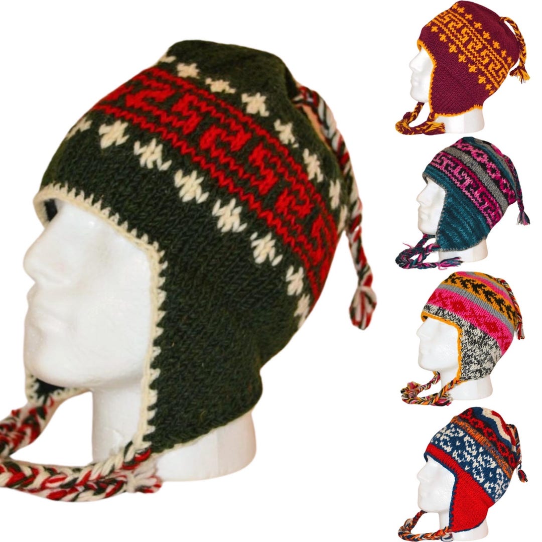 Handknit Himalayan/sherpa Cap/beanie, 100% Nepal Wool, Ski/tracker Wool Cap, Soft Fleece Lined ...