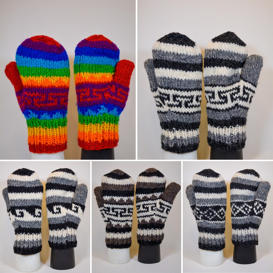 Hand Knit 100% Woolen Mittens for Adult. Unisex Mitten. Fleece Lined ...