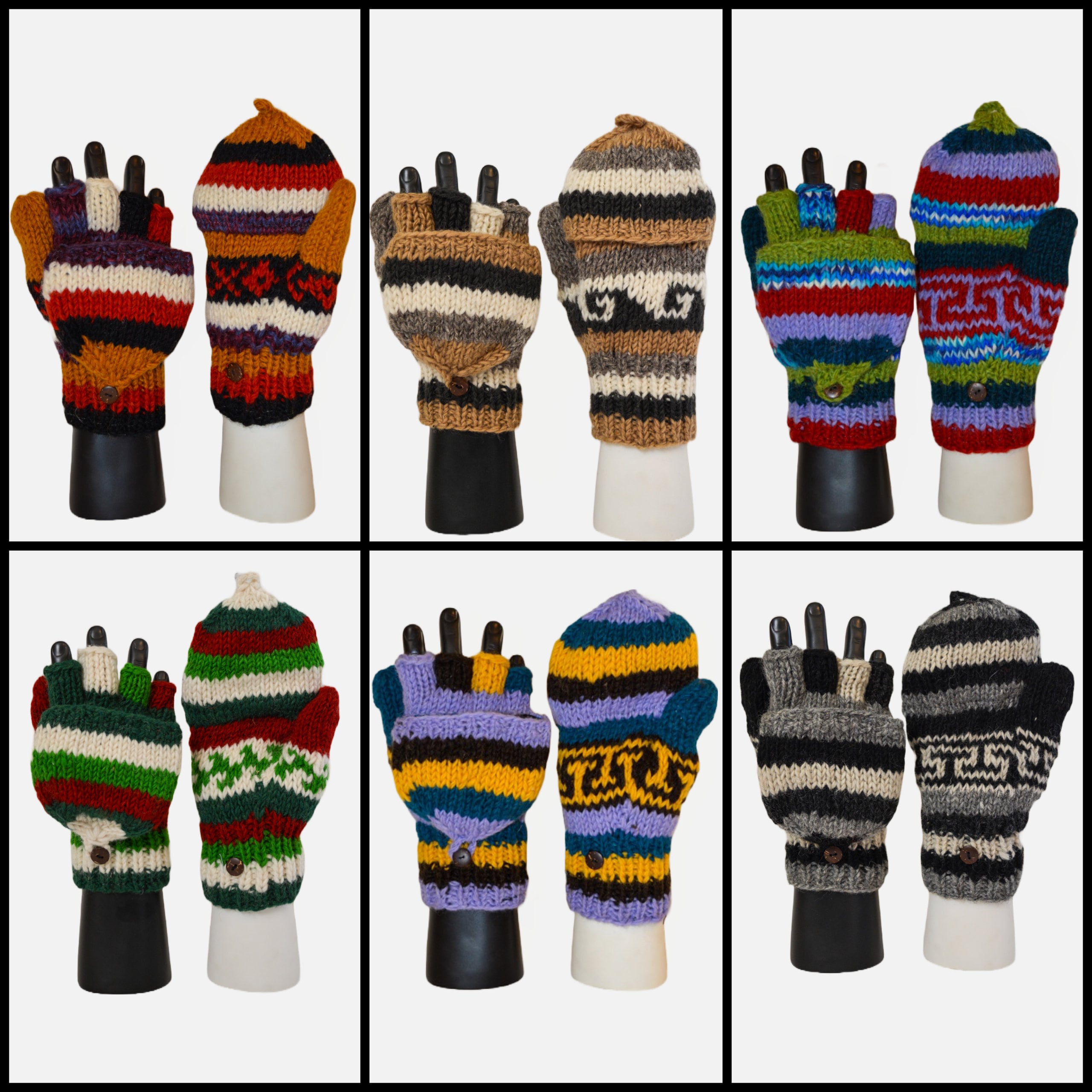 Hand Knit 100% Woolen Convertible Mittens for Adult. Unisex Mitten ...