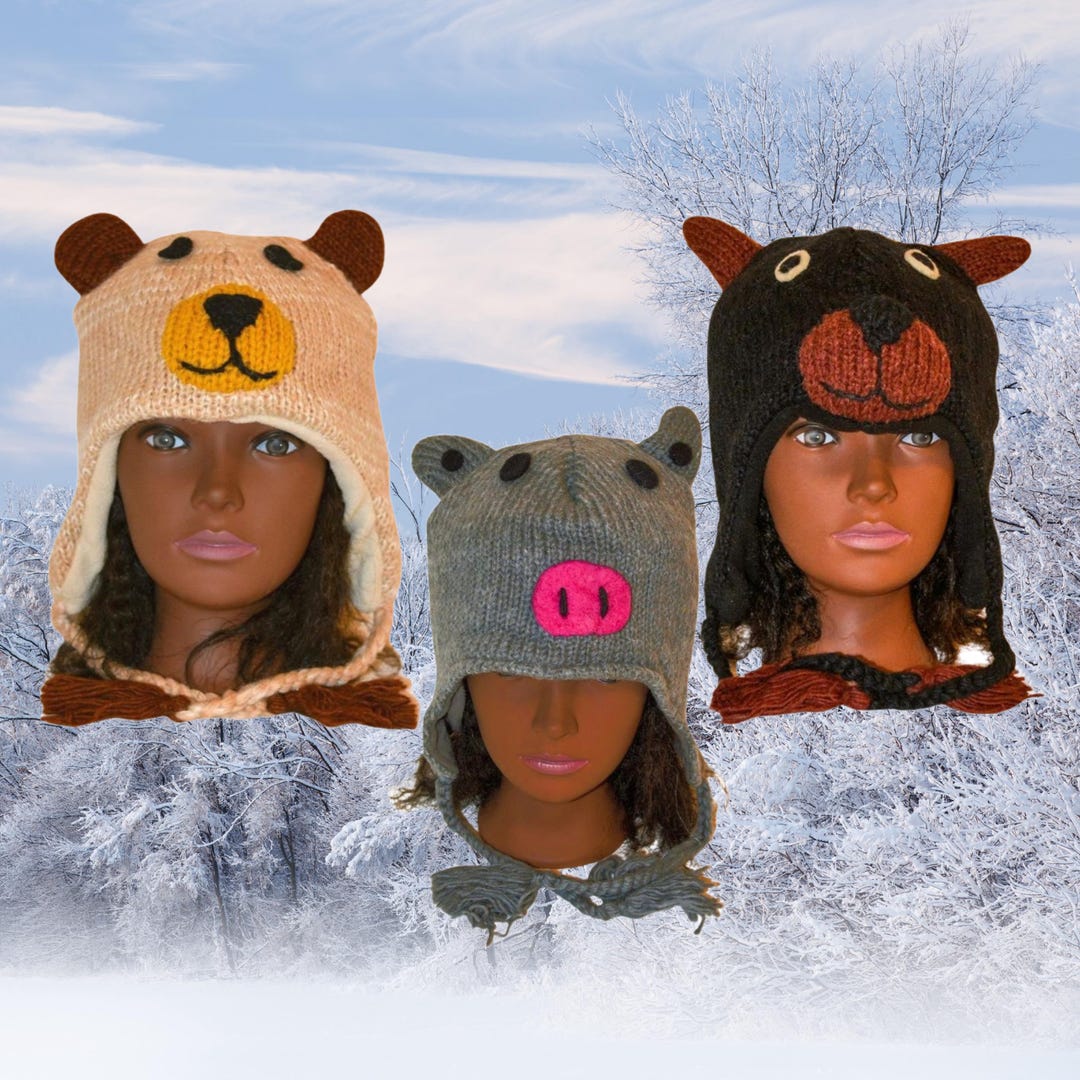 Handmade 100% Wool Animal Hat - Adult Male/female/unisex- Winter Hat ...