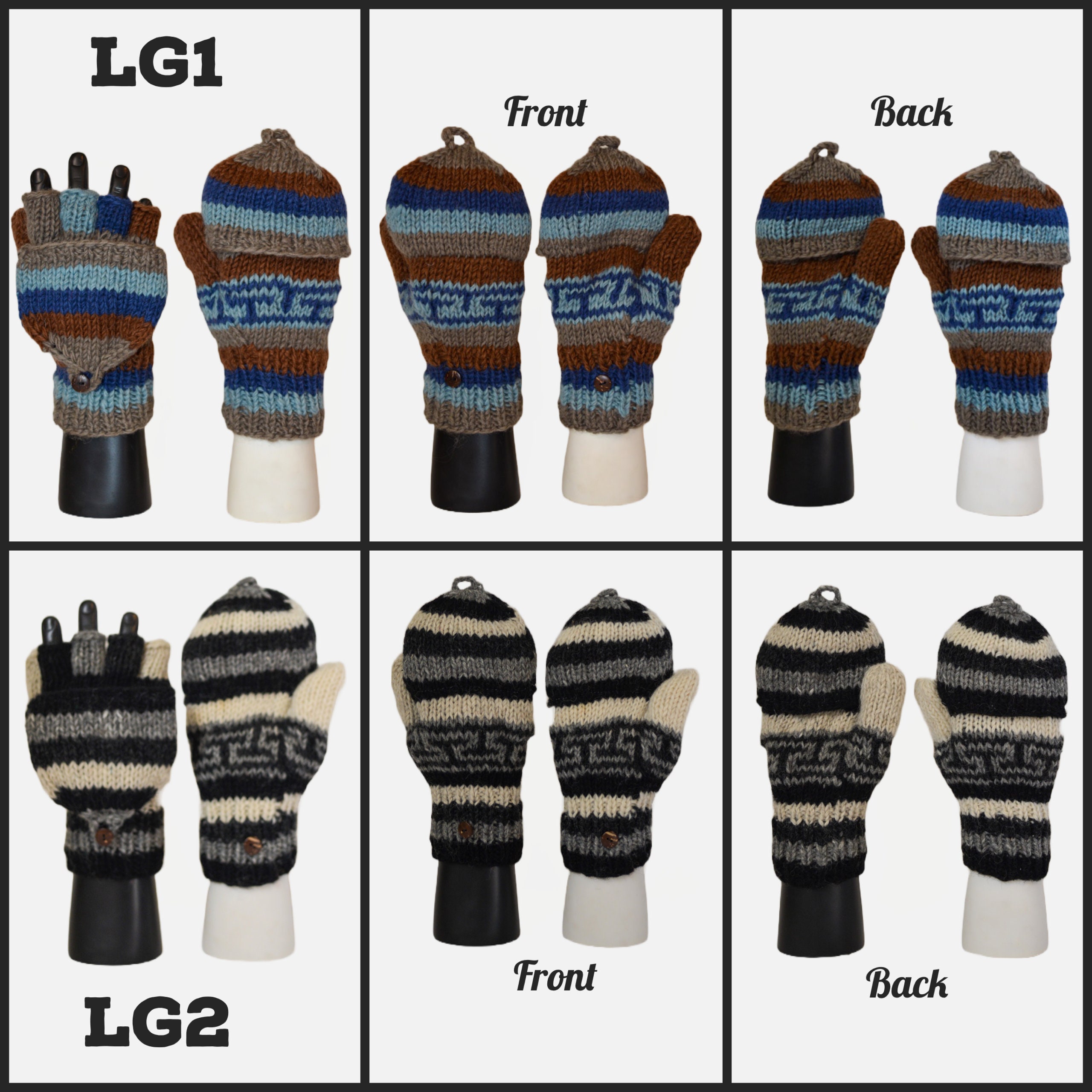 Hand Knit 100% Woolen Convertible Mittens for Adult. Unisex Mitten ...