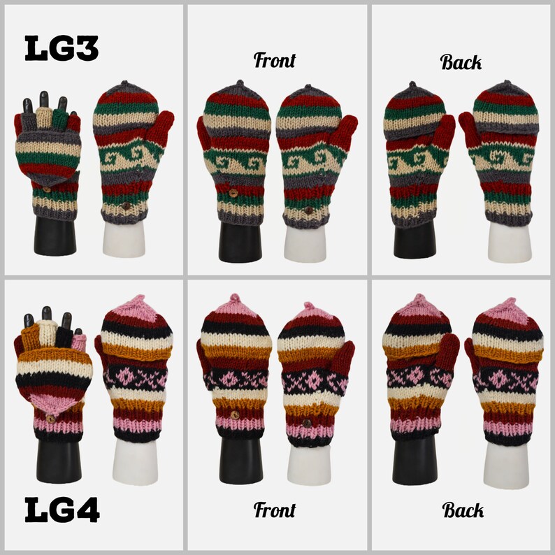 Hand Knit 100% Woolen Convertible Mittens for Adult. Unisex Mitten ...