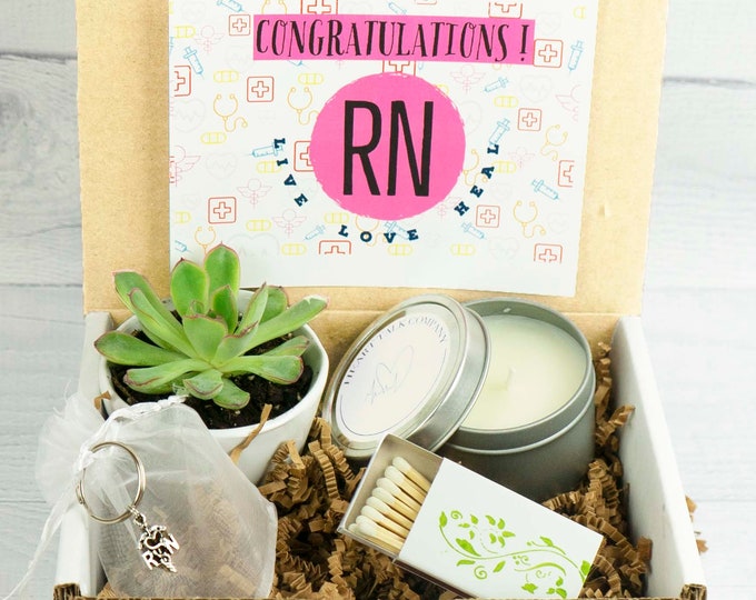 CONGRATULATIONS RN. Nurse Gift. RN Graduate. Gift Box.live Succulent ...