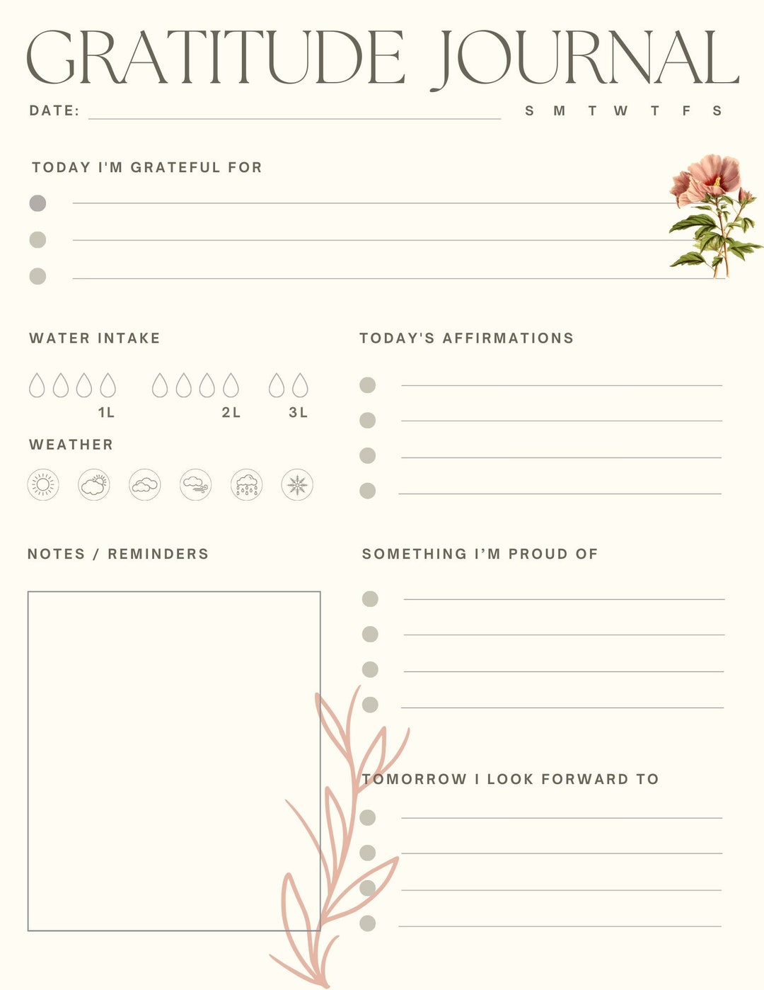 Gratitude Journal Daily Entry Printable PDF Affirmations - Etsy