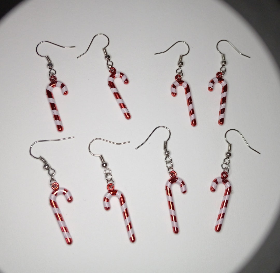 Candy Cane Pierced Wire Earrings, Christmas, Gift, Red and White, 1 1/4 ...