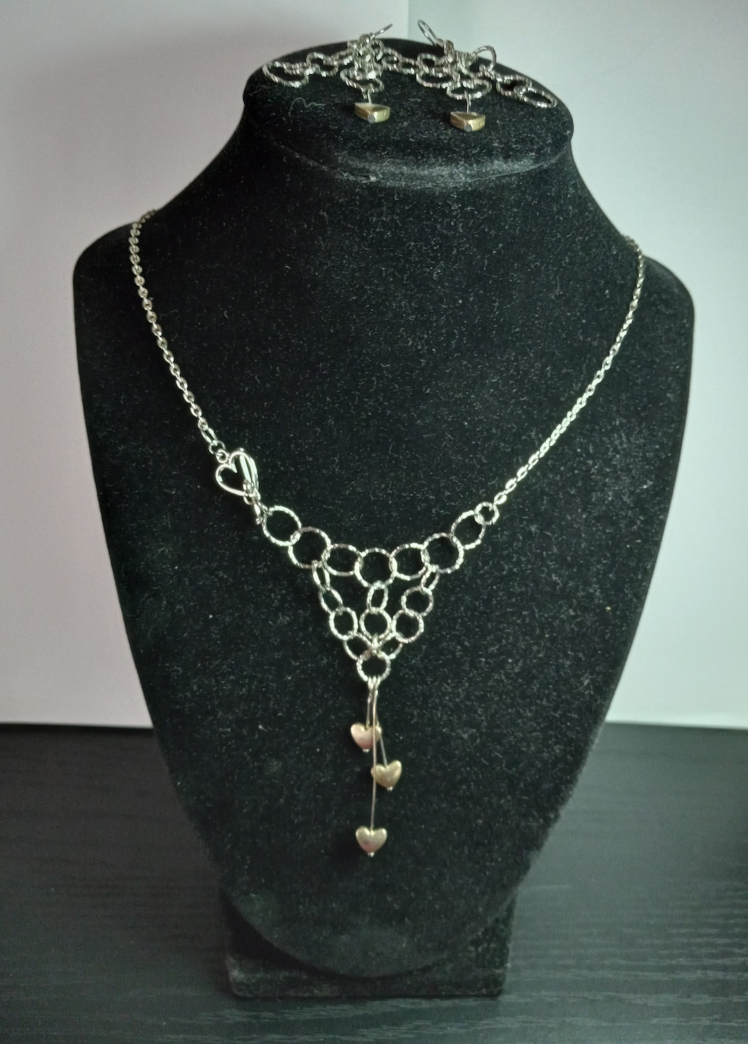 Chain Maille Twisted Rings, Hearts, Clasp is Heart in Front, Silver ...