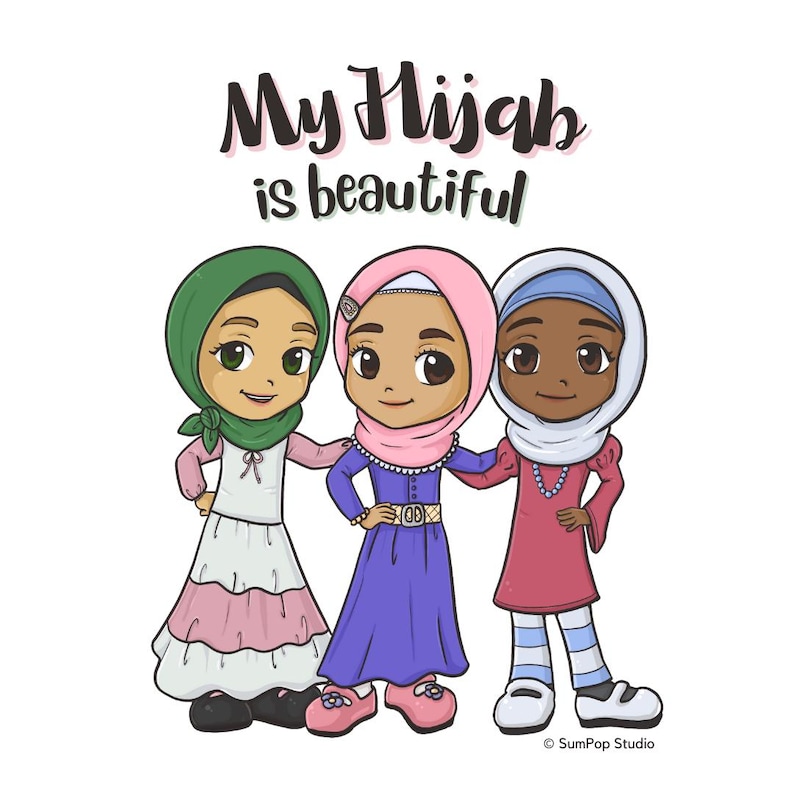 Muslim Girls My Hijab is Beautiful Coloring Pages With Islamic Word ...