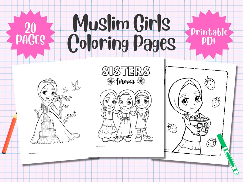 Muslim Girls Coloring Pages: Hijab Islamic Activities (20 Page ...