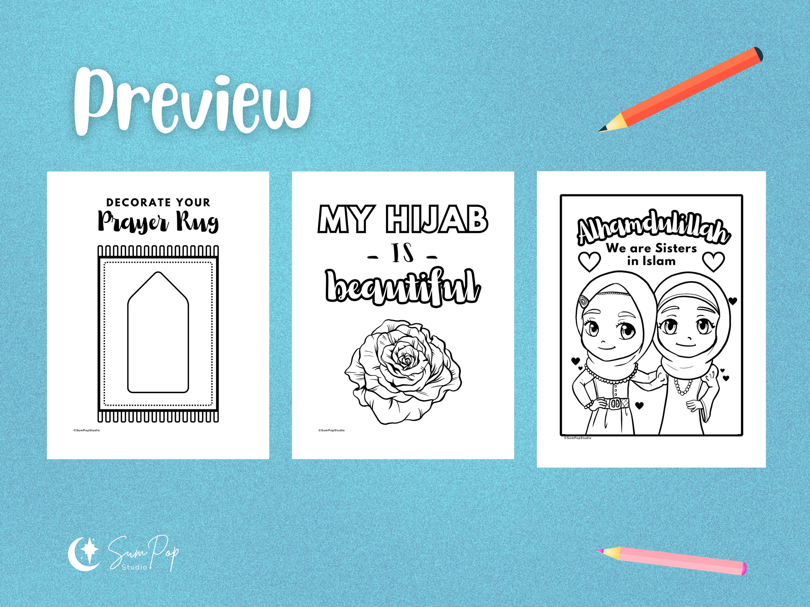 Muslim Girls My Hijab is Beautiful Coloring Pages With Islamic Word ...