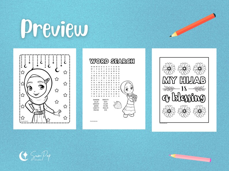 Muslim Girls My Hijab is Beautiful Coloring Pages With Islamic Word ...