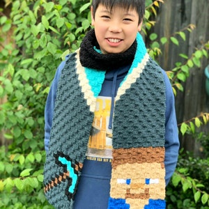 Crochet Pattern Minecraft Scarf, C2C Pattern Steve & Diamond Pickaxe ...