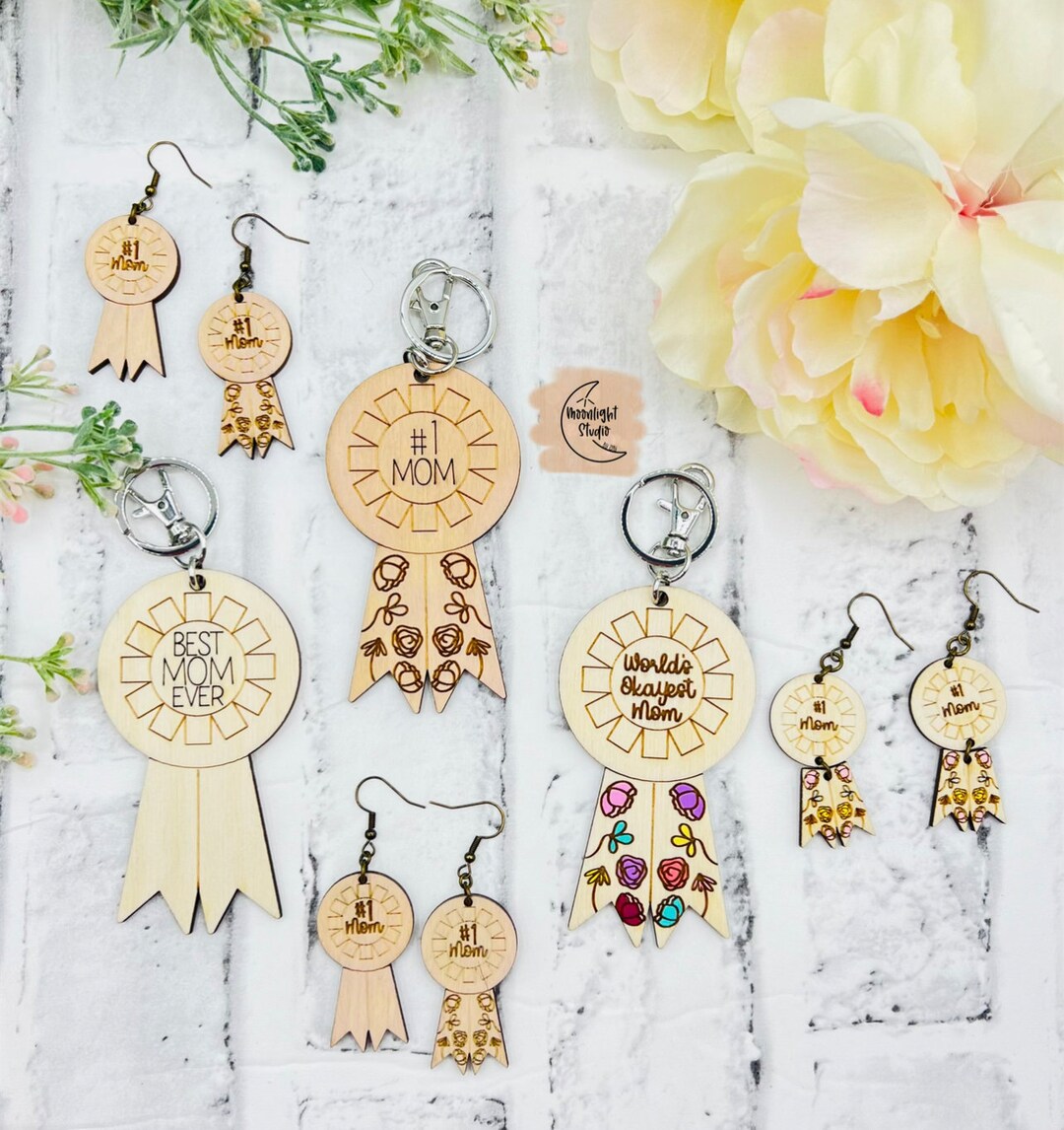 Mom Awards Earrings and Keychain SVG Bundle, Mothers Day Earrings Laser ...