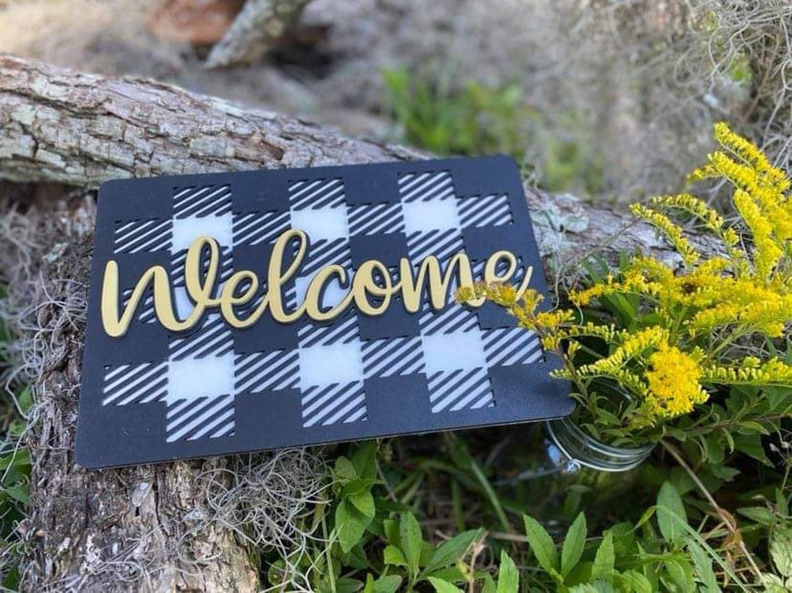 Buffalo Plaid Welcome Sign Laser Cut File Buffalo Plaid Merry - Etsy