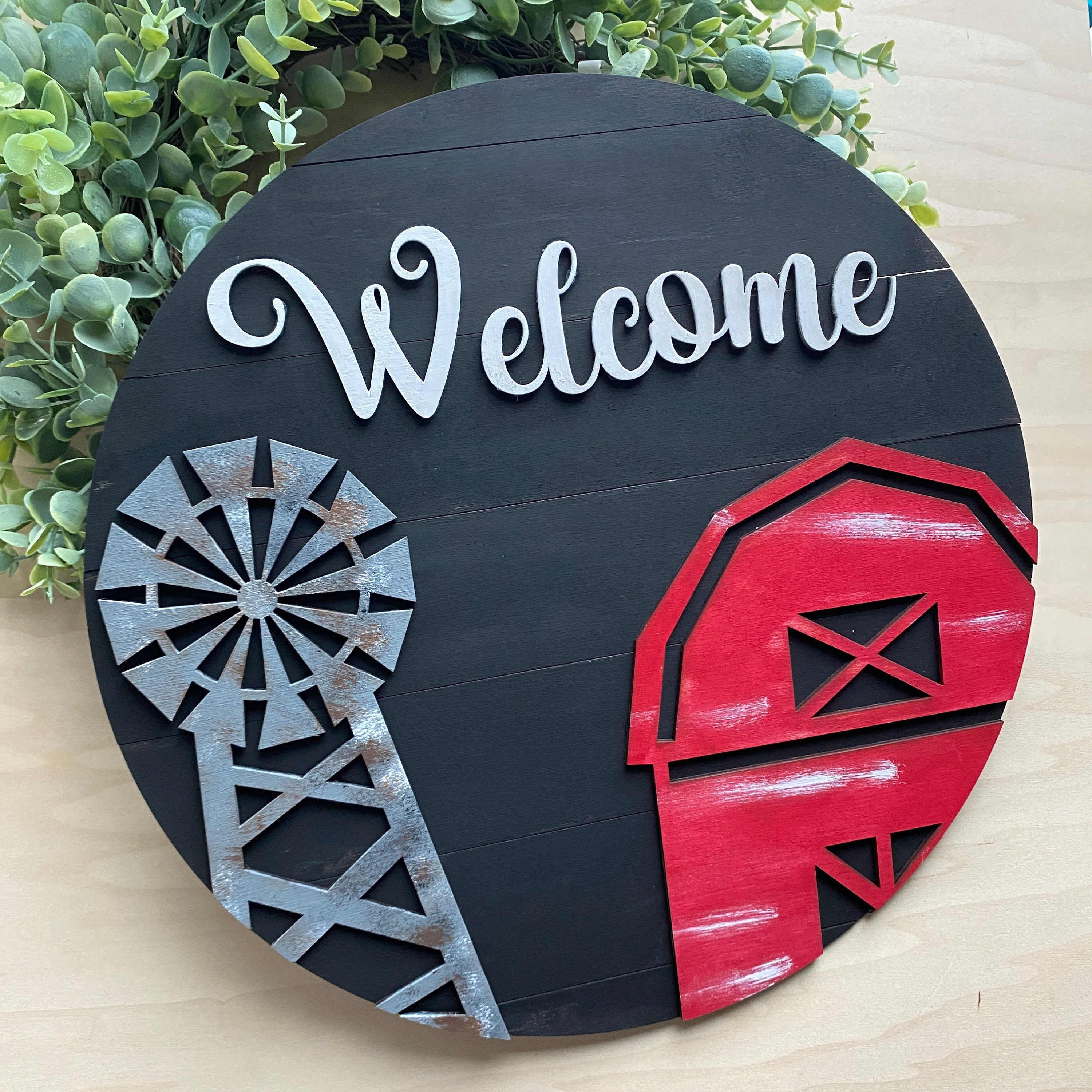 Shiplap Welcome Farmhouse Round, Shiplap Door Hanger Cut File, Laser ...