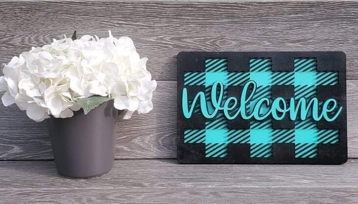 Buffalo Plaid Welcome Sign Laser Cut File Buffalo Plaid Merry - Etsy