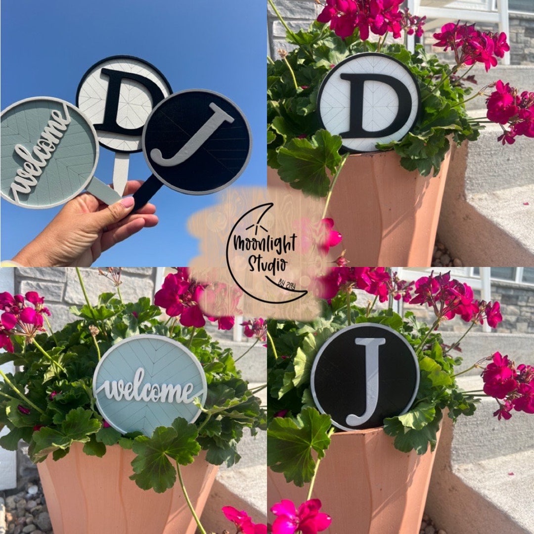 Monogram Plant Stakes SVG, Initial Plant Stakes Cut File, Last Name Cut ...