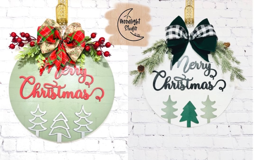 Merry Christmas Tree Round Laser Cut File SVG - Etsy