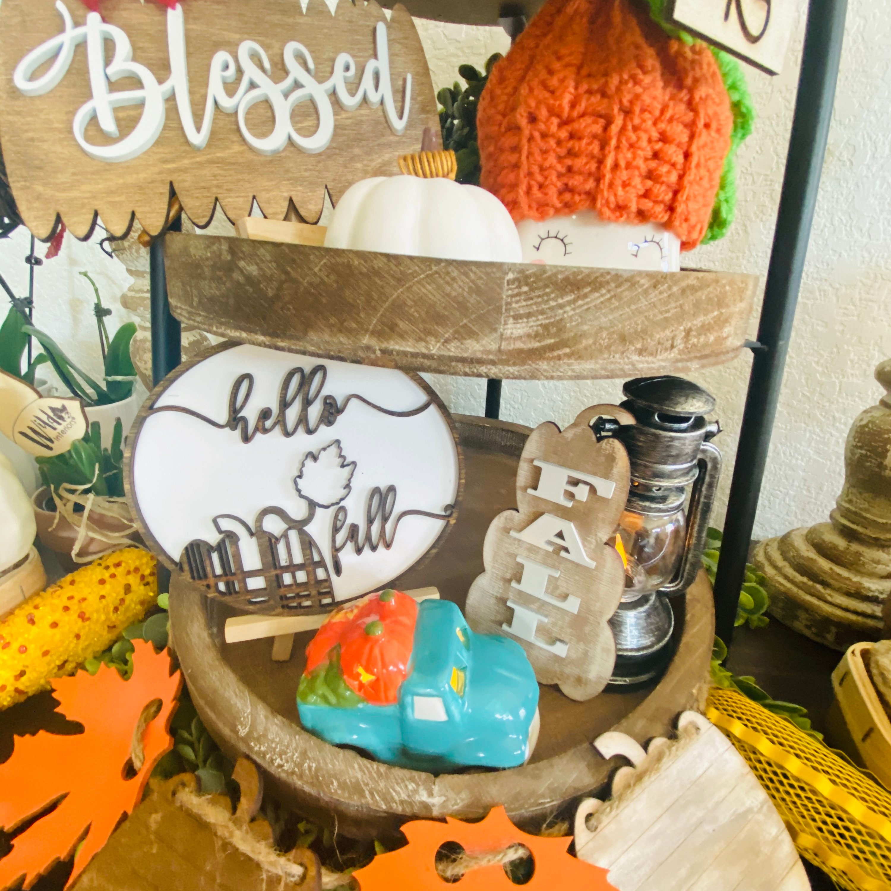 Fall tiered tray Fall tiered tray laser cut file Hello Fall | Etsy