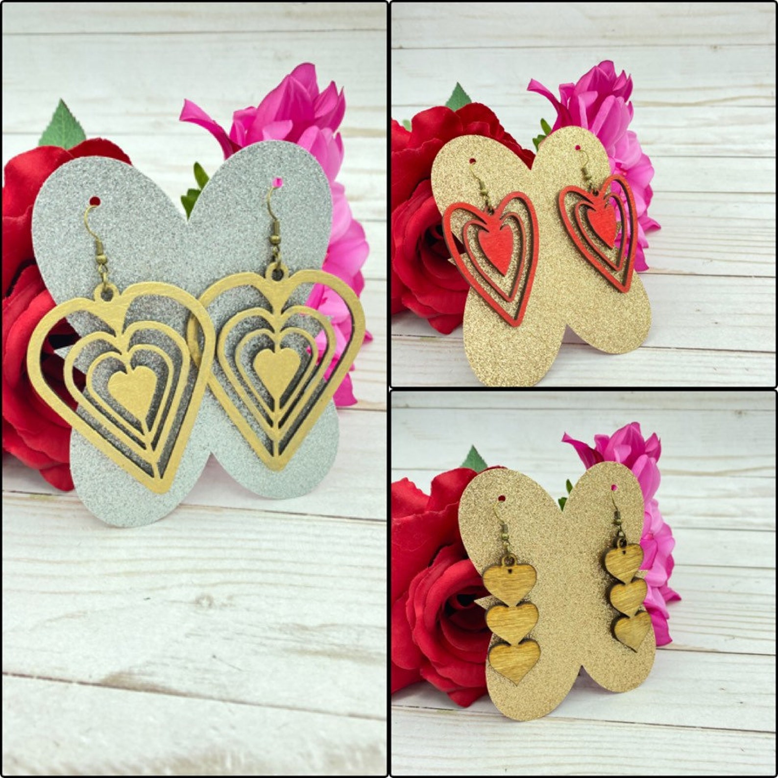Heart Earrings Laser Cut File Valentine Earrings Bundle - Etsy
