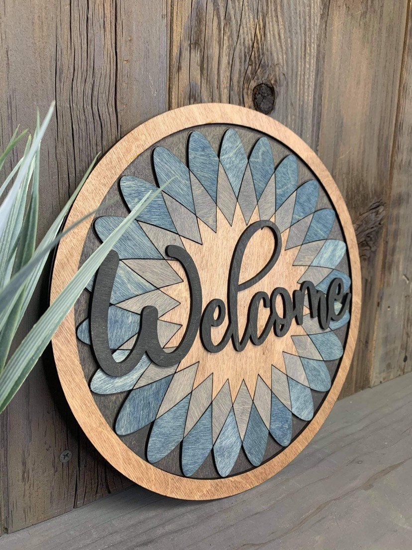 Welcome Quilt Sign. Circle Quilt Sign Laser Cut File, Welcome Boho Door ...