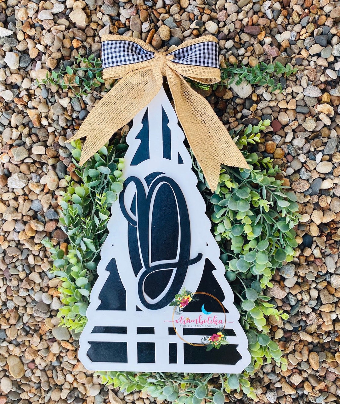Monogram Plaid Christmas Tree Laser Cut File, Christmas Plaid Monogram ...