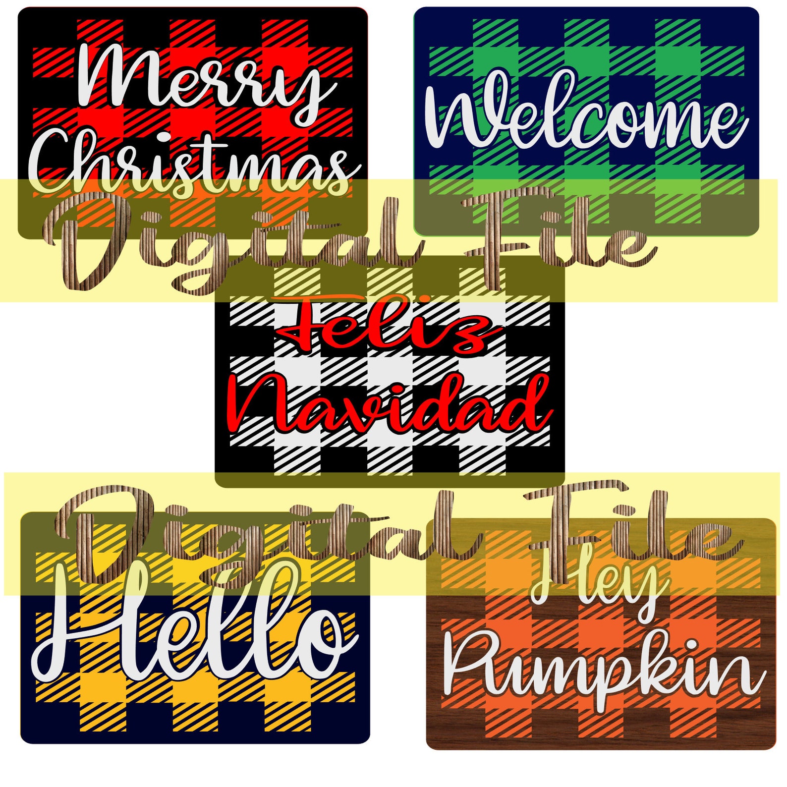 Buffalo Plaid Welcome Sign Laser Cut File Buffalo Plaid Merry | Etsy