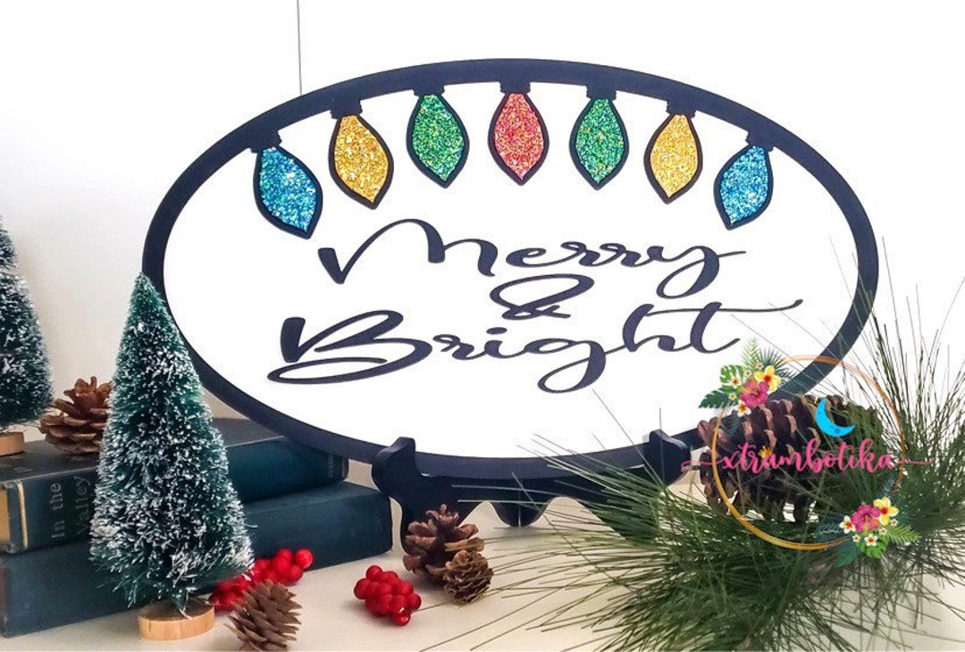 Merry and Bright Cut File, Merry and Bright Laser Cut File, Merry ...
