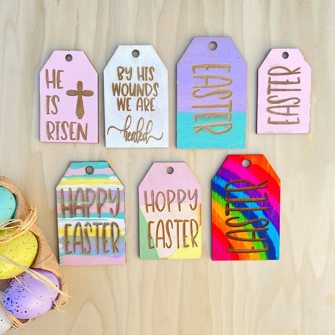 Farmhouse Easter Tags, Easter Tags, Christian Easter Tags, Laser Cut ...