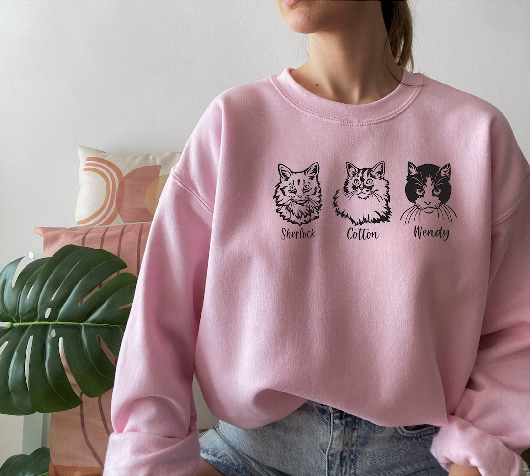 Personalized Cat Face Sweatshirt, Cat Shirt, Custom Cat Name Tee ...