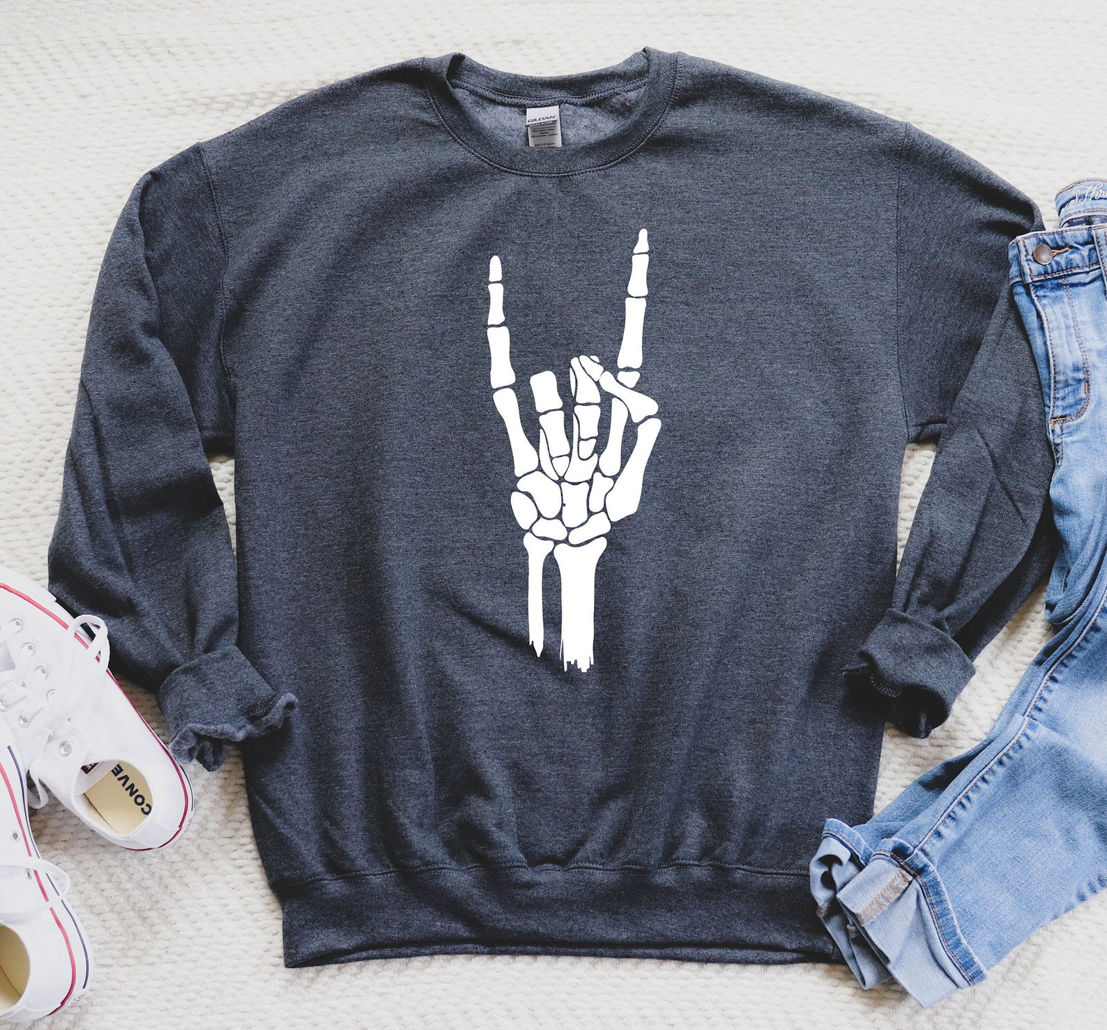 Skeleton Rock Sign Shirt Halloween Shirt Skeleton Hand - Etsy